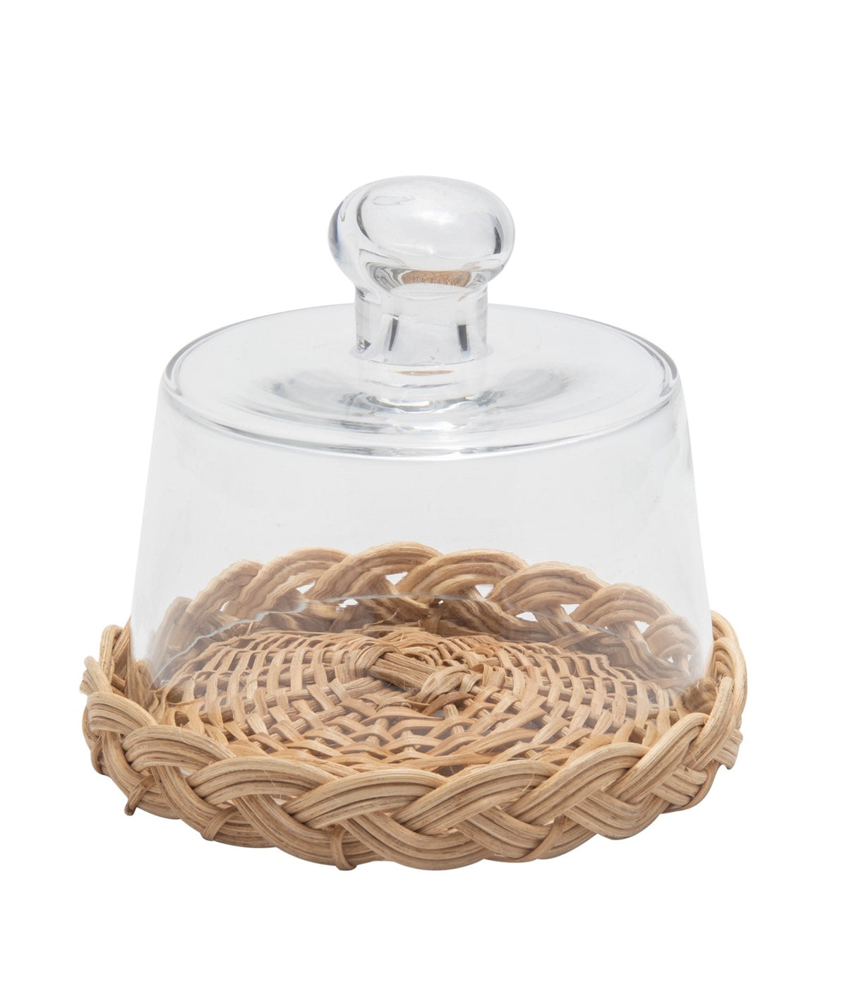 Cane & Glass Round Food Cloche / Dome 6.25" Diameter - Clear & Natural ...